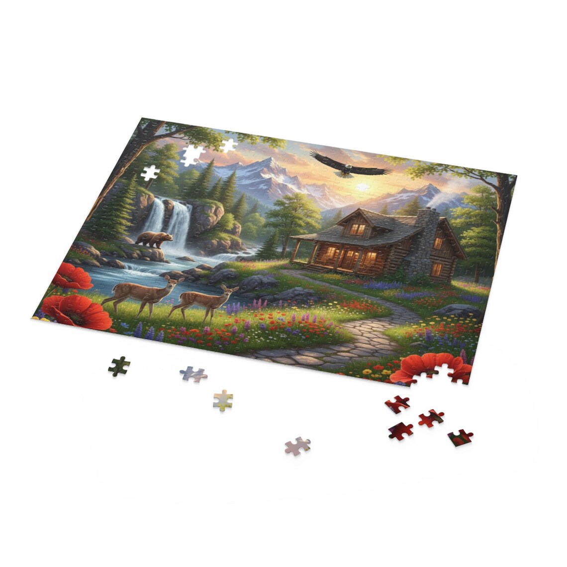 Abundant Wildlife Mountain Cabin Wilderness Puzzle | Scenic Nature ...