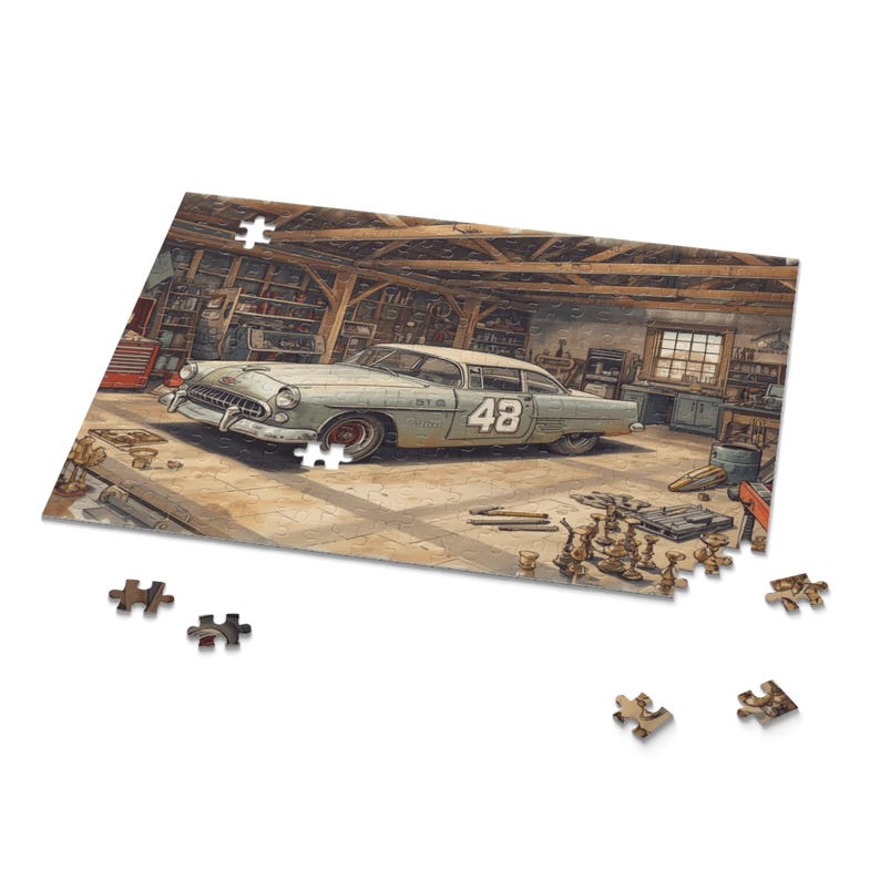 Vintage Stock Car Barn Garage Puzzle Classic #48 Race Car Jigsaw for ...