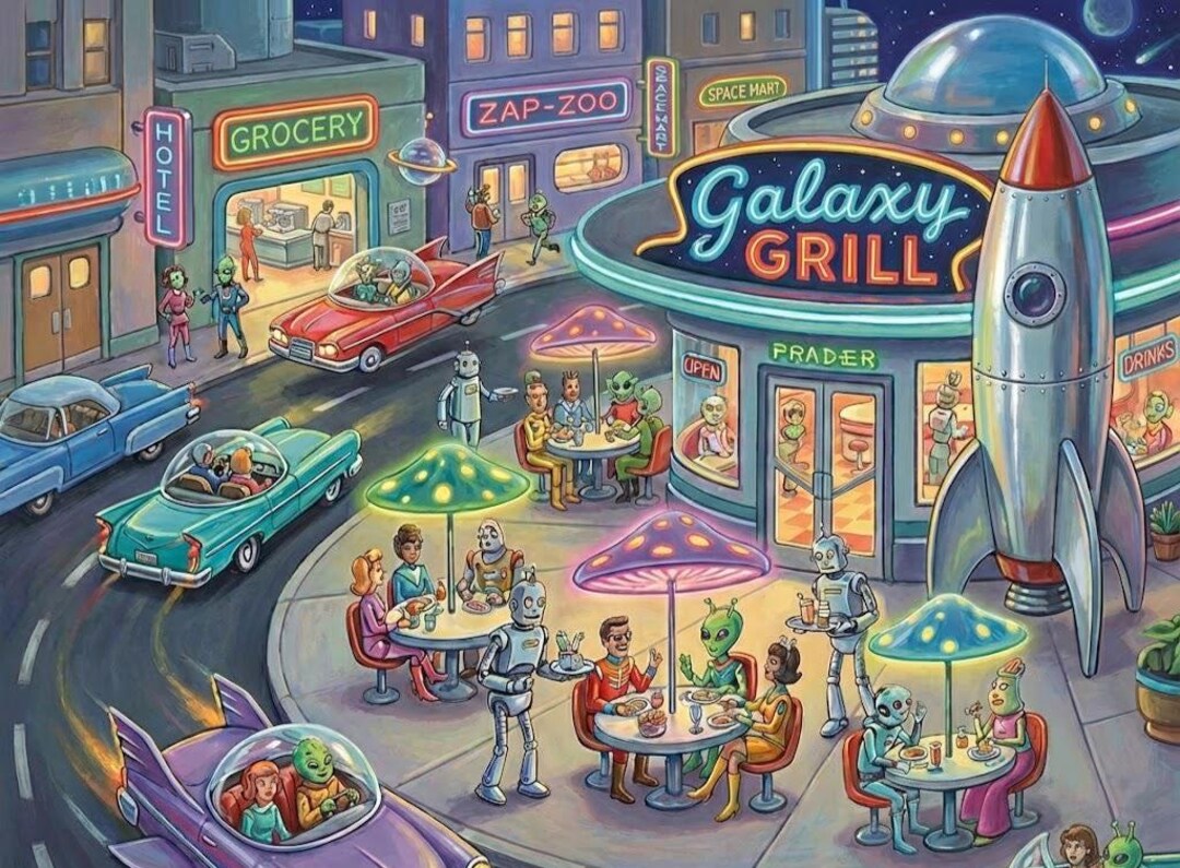 Retro Space Port Diner: Atomic Age Main Street Jigsaw Puzzle - Etsy