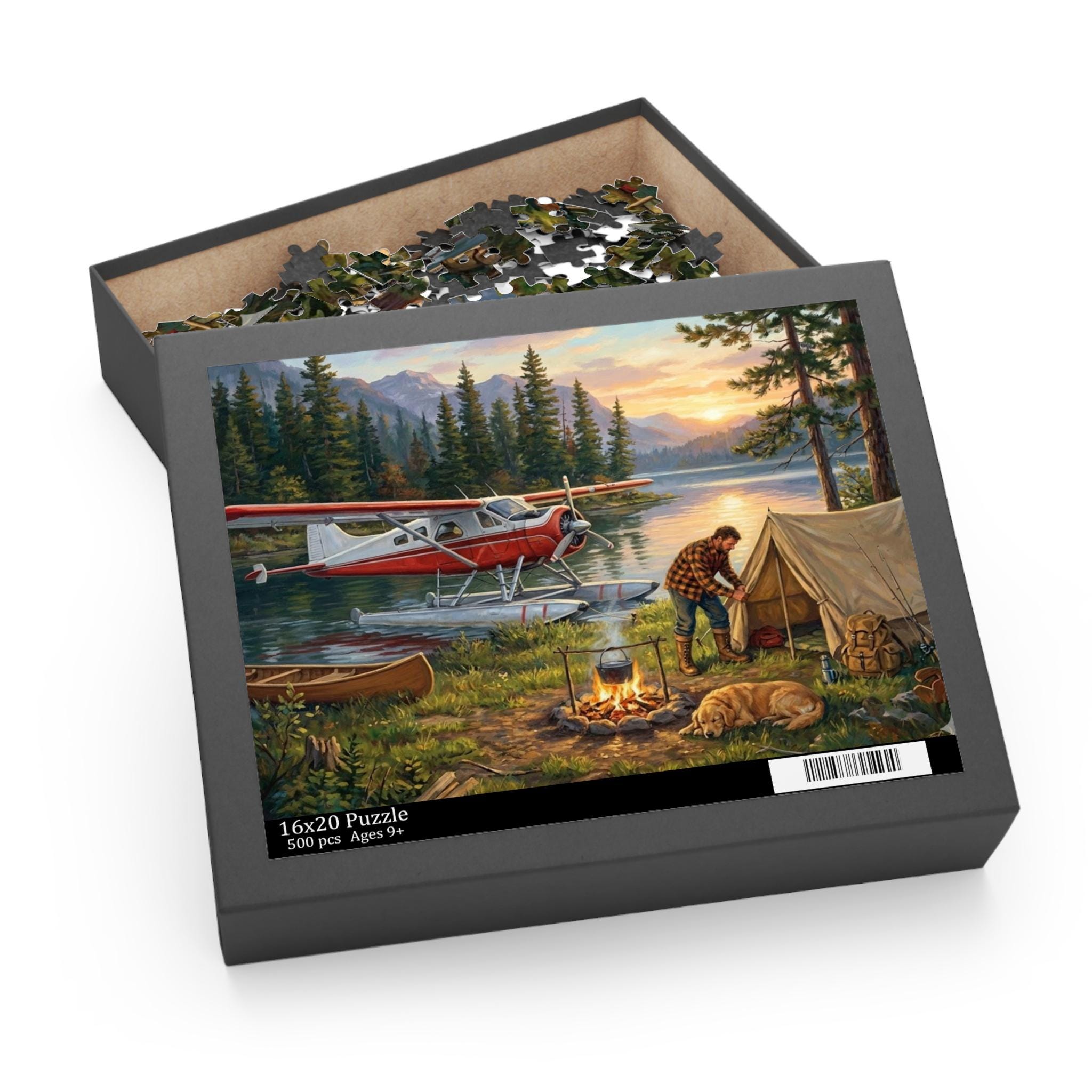 Seaplane Lakeside Camping Puzzle | Scenic Wilderness Campfire Jigsaw - Etsy