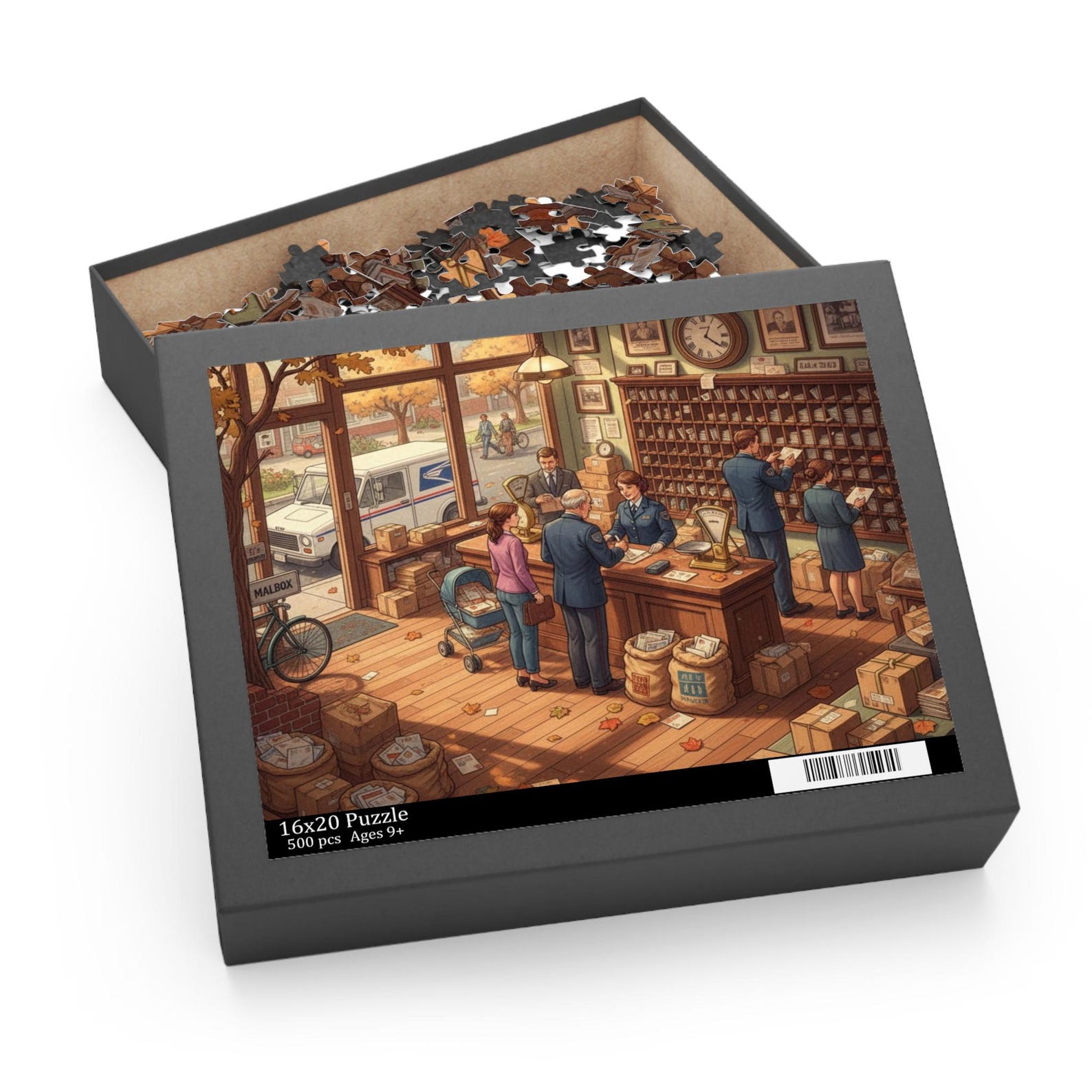 Vintage Post Office Scene Puzzle Piece | Cozy Illustration Jigsaw - Etsy