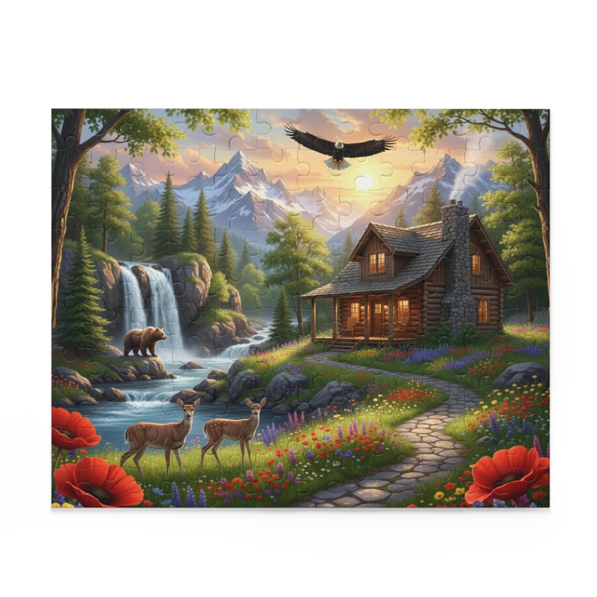 Abundant Wildlife Mountain Cabin Wilderness Puzzle | Scenic Nature ...