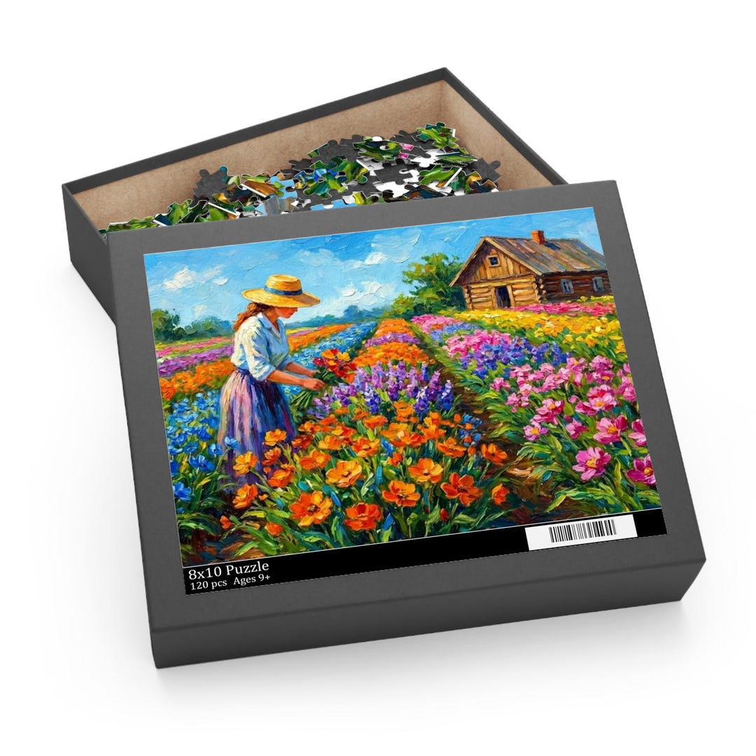 Country Cottage Flower Field Puzzle | Jigsaw Puzzle 100, 250, 500, 1000 ...