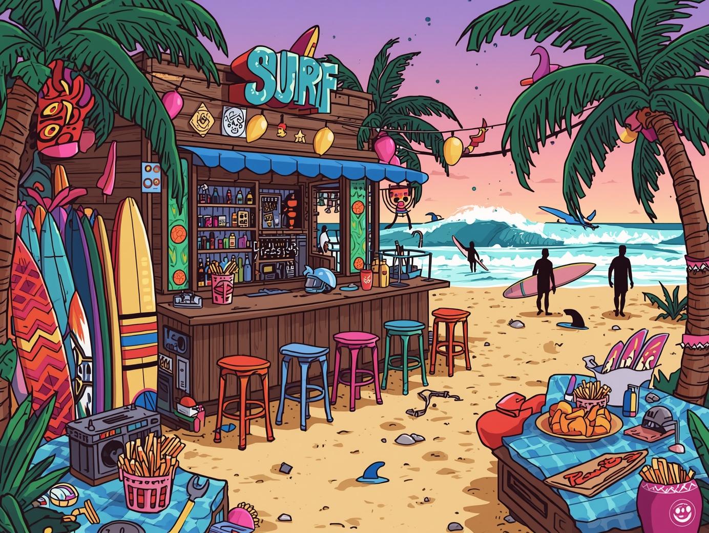 90s Surfer Bar Hangout - Retro Beach Vibe Jigsaw Puzzle - Etsy