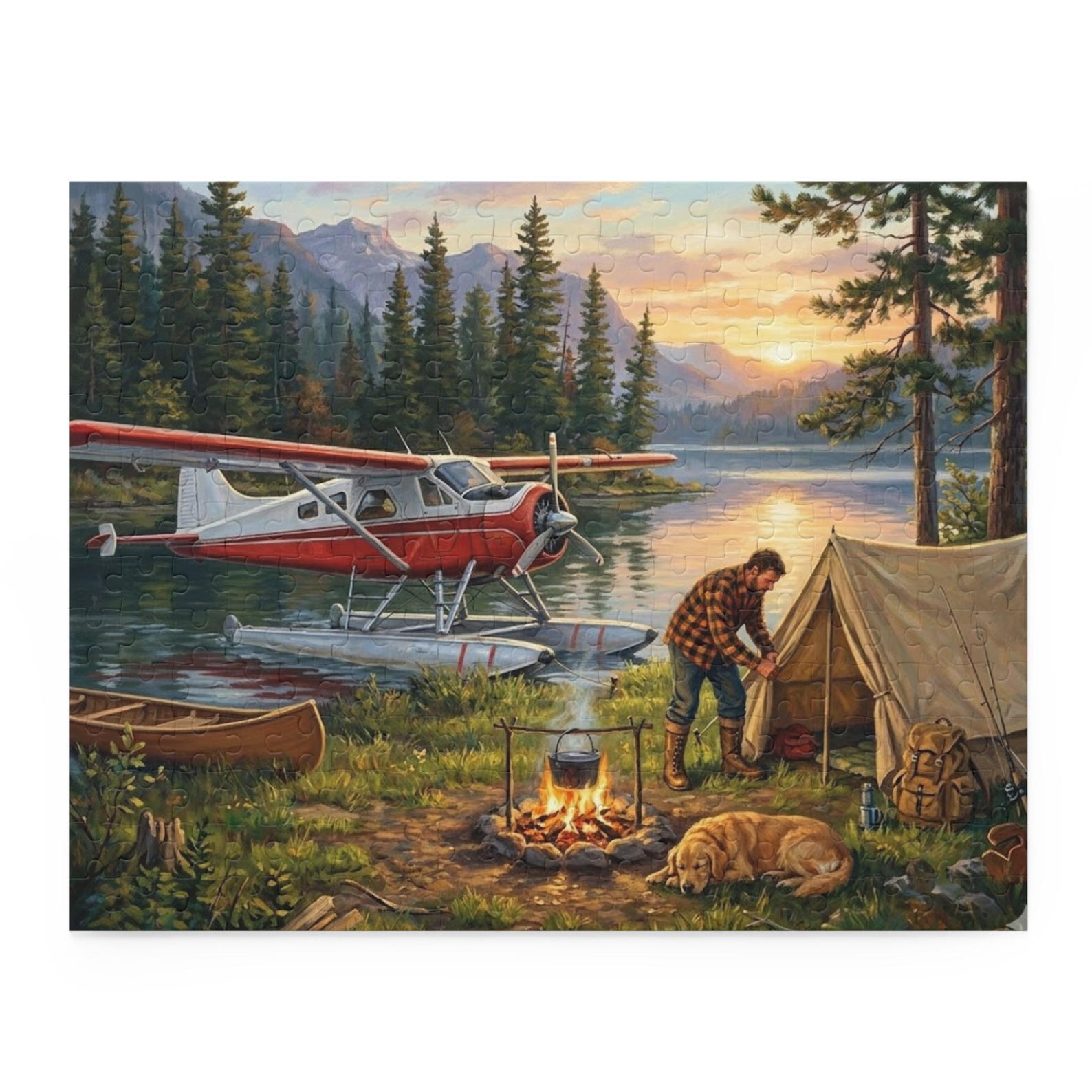 Seaplane Lakeside Camping Puzzle | Scenic Wilderness Campfire Jigsaw - Etsy