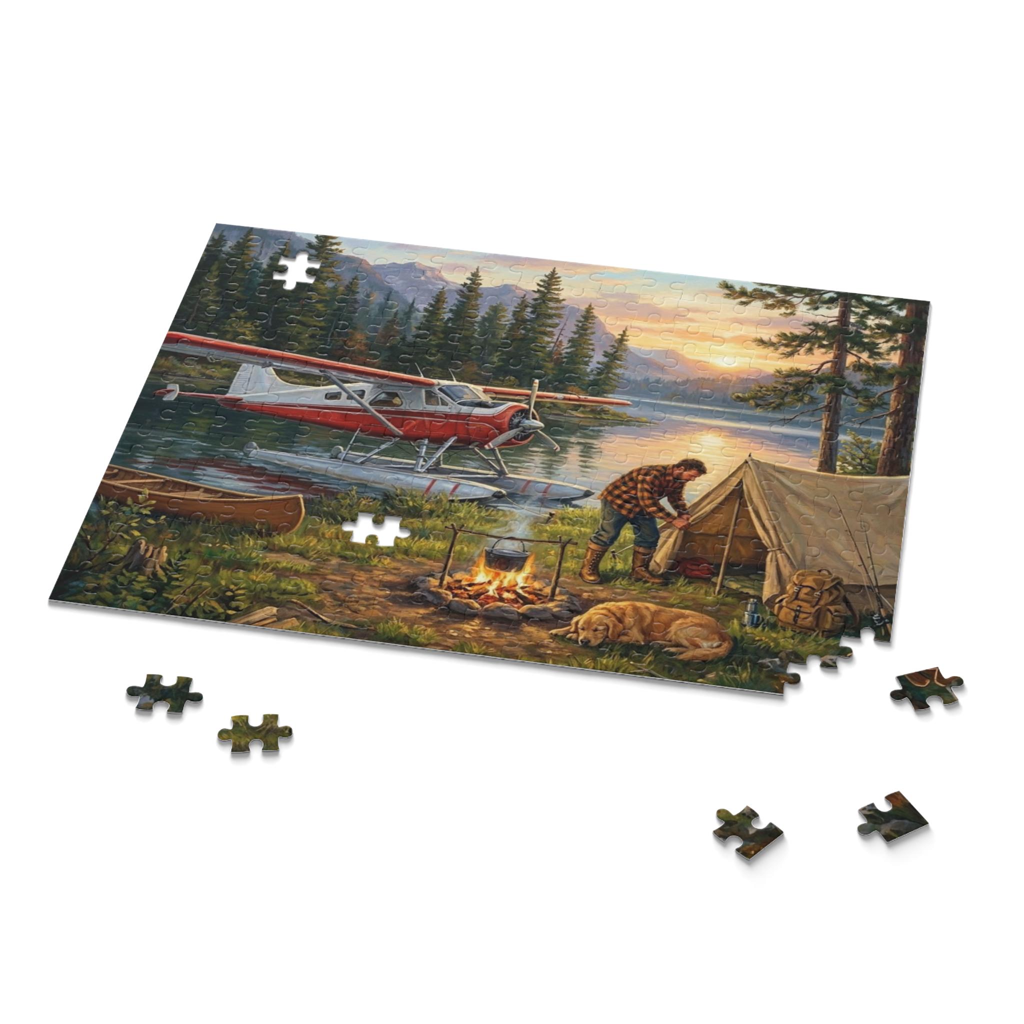 Seaplane Lakeside Camping Puzzle | Scenic Wilderness Campfire Jigsaw - Etsy