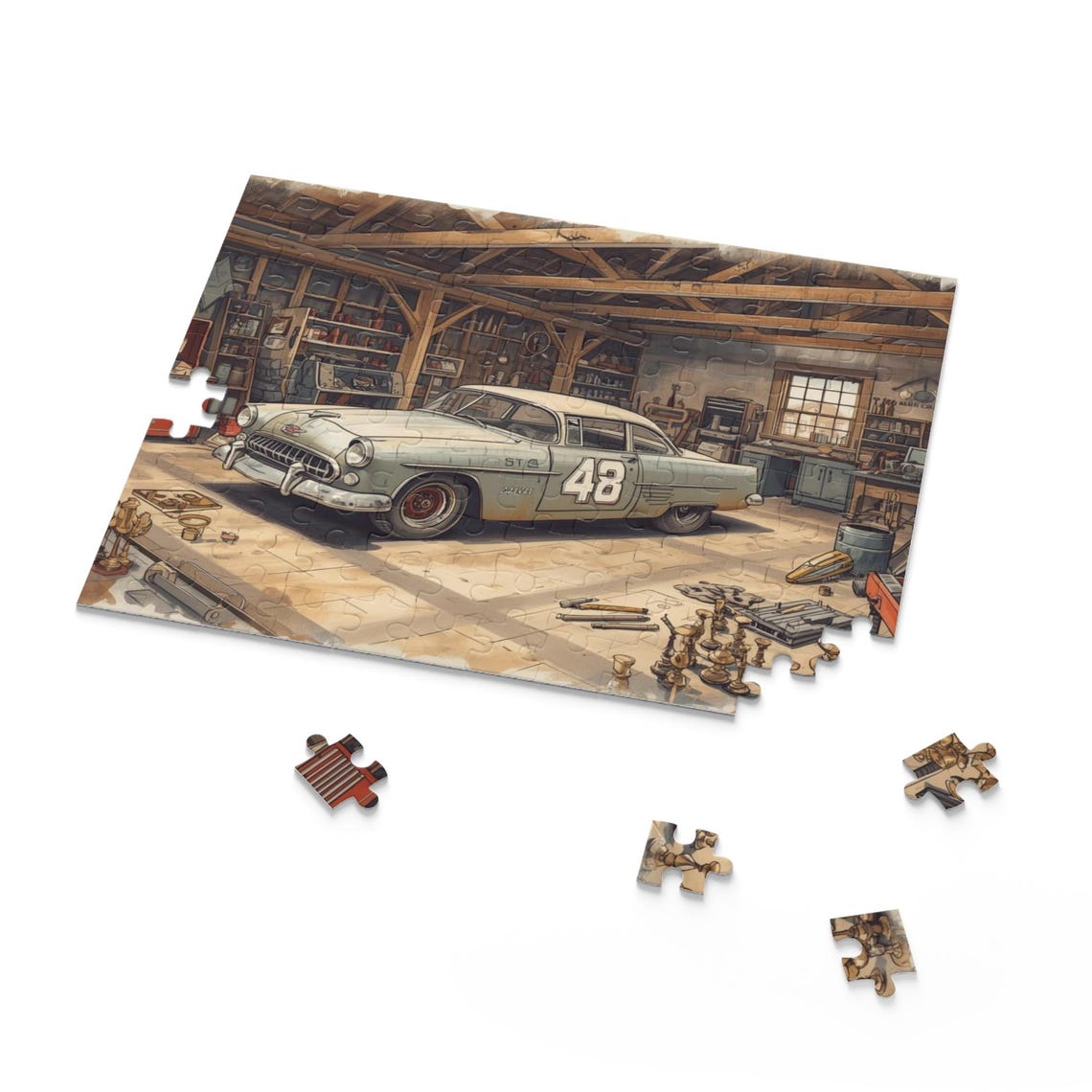 Vintage Stock Car Barn Garage Puzzle Classic #48 Race Car Jigsaw for ...