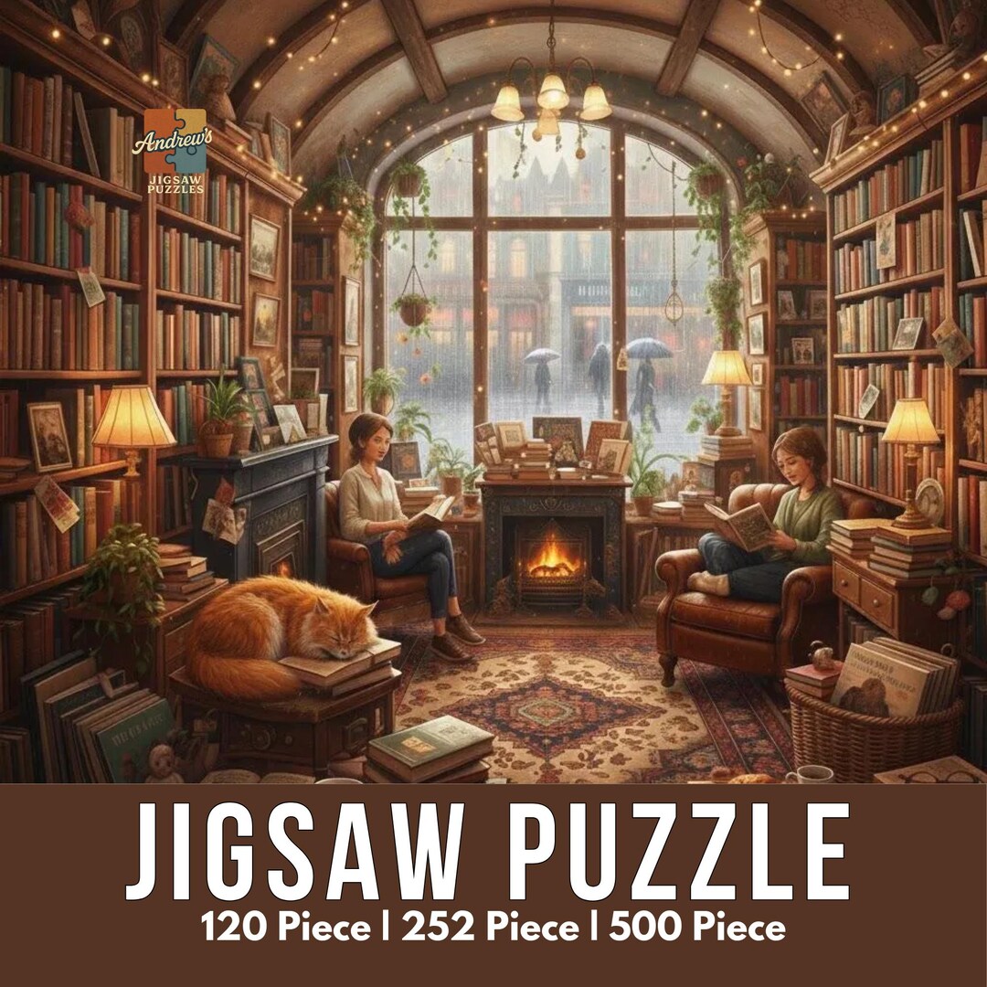 Cozy Library Reading Scene Puzzle | Fun Jigsaw Puzzle - Etsy
