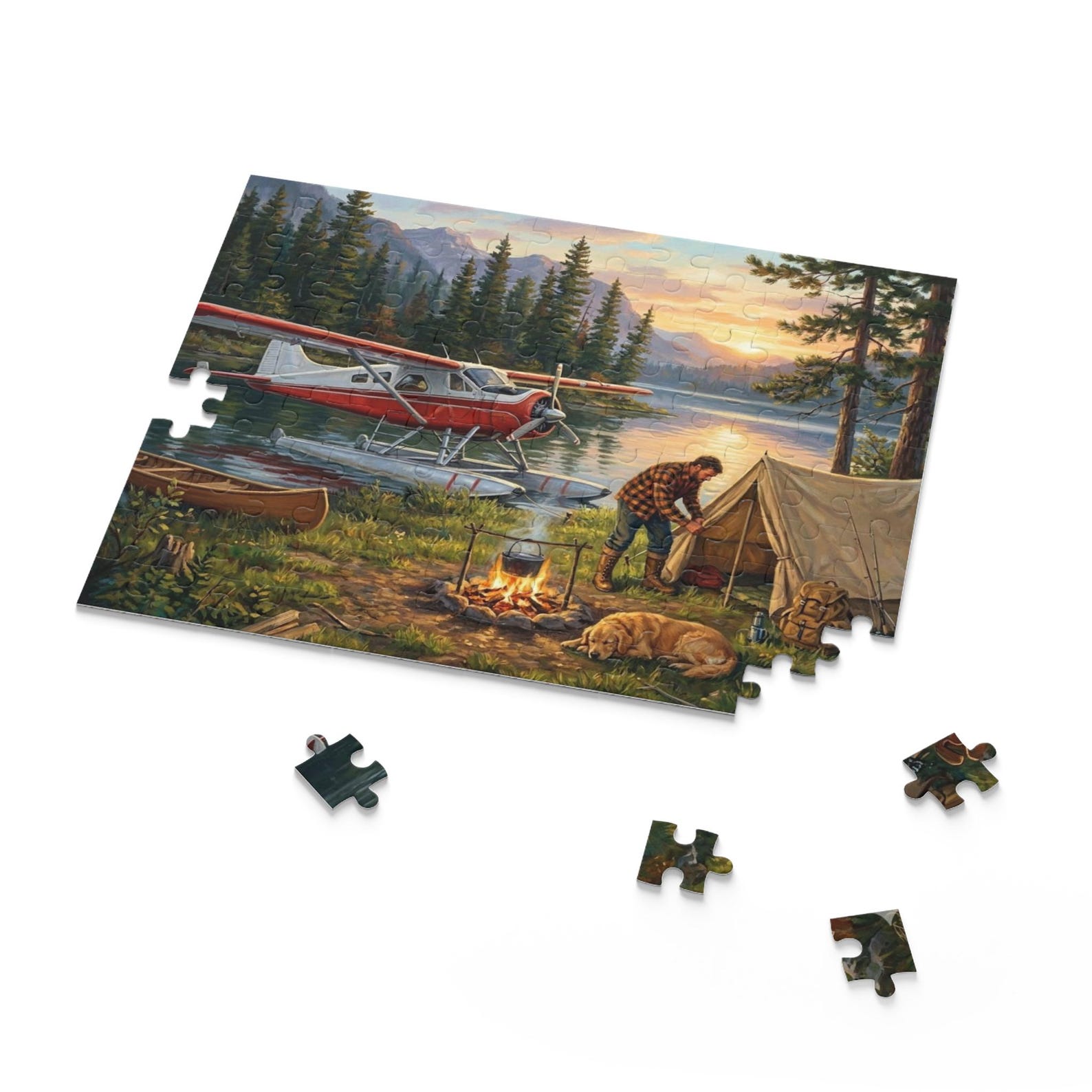 Seaplane Lakeside Camping Puzzle | Scenic Wilderness Campfire Jigsaw - Etsy