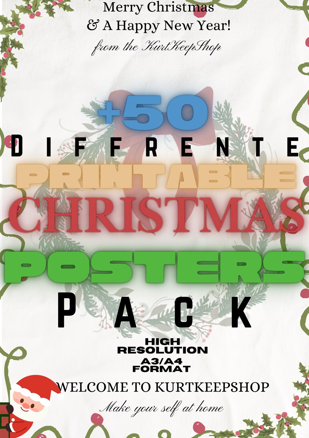 Christmas Wall Art Printable | A3 Holiday Poster Digital Download ...