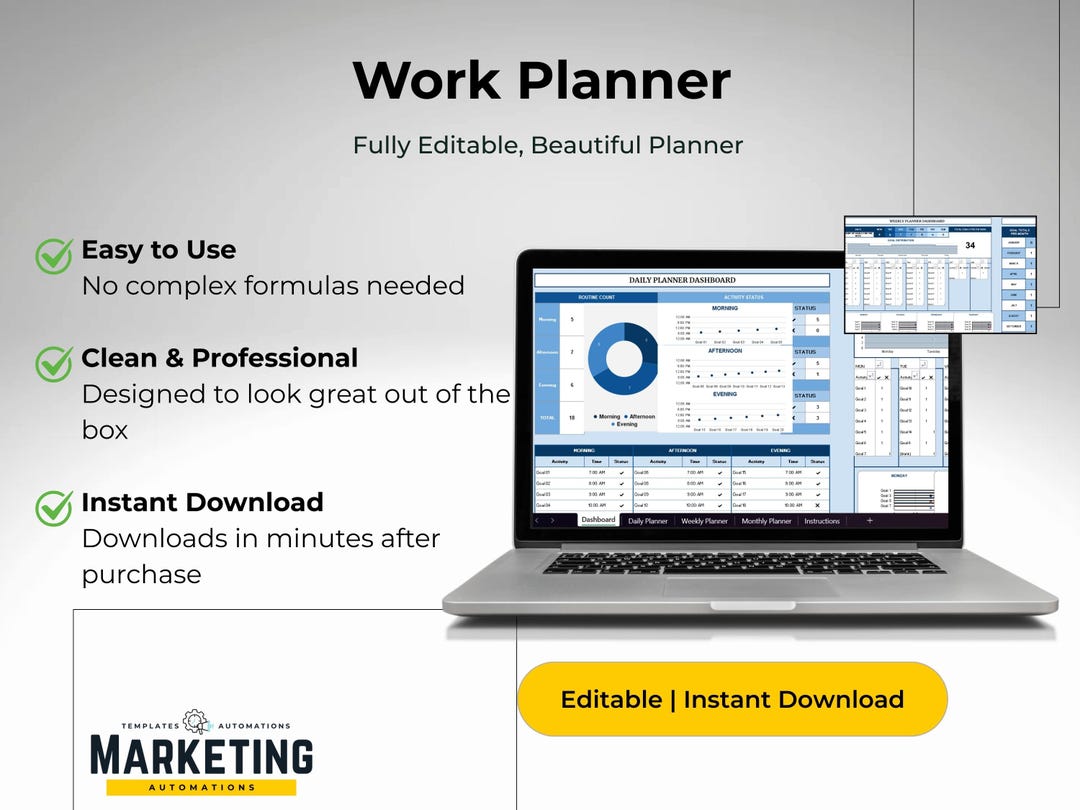 Work Planner | Excel & Google Sheets Template - Etsy