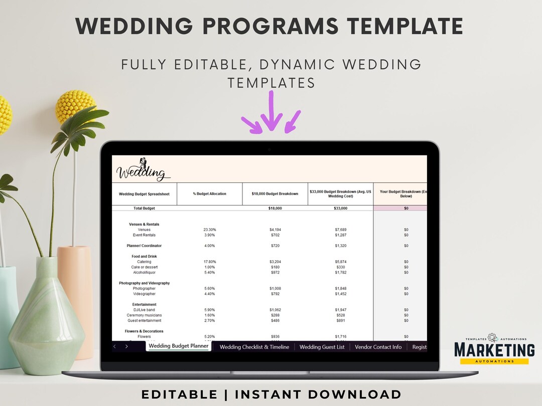 Wedding Programs Template | Excel & Google Sheets Template - Etsy