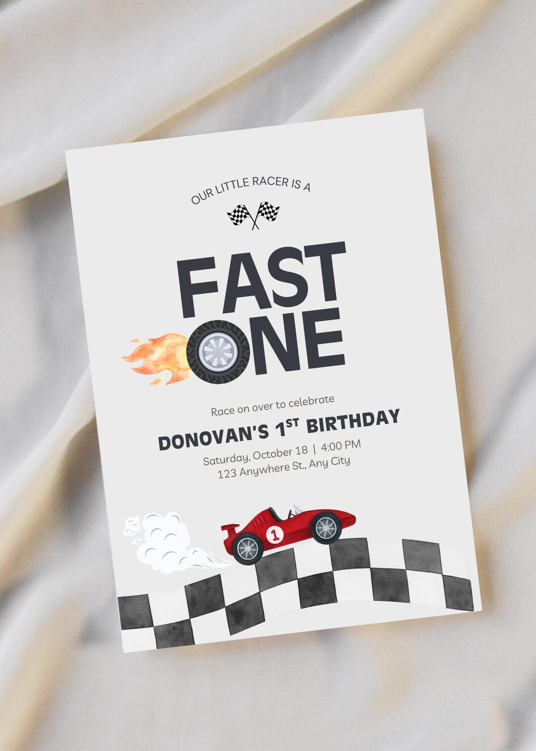 Fast One Invitation | Race Car First Birthday (editable Canva Template ...