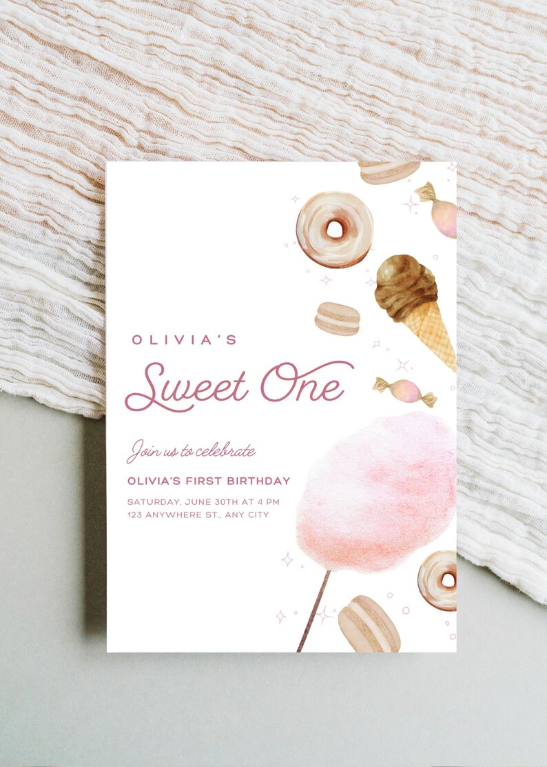 Sweet One Birthday Invitation: Candy Dessert Theme (canva Template) - Etsy