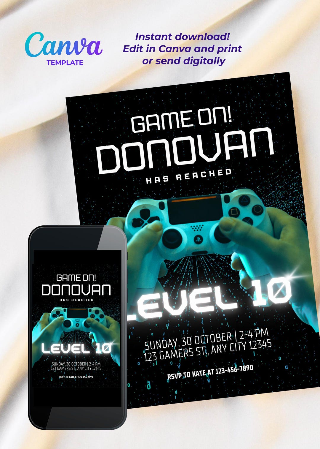 Video Game Party Invitation, Gamer Level up Boy Birthday Invite ...