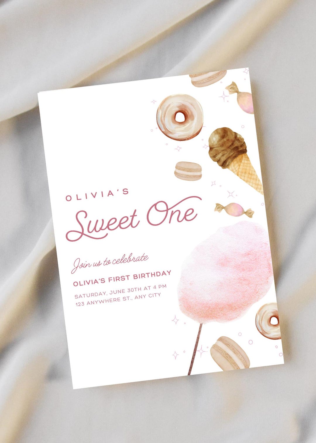 Sweet One Birthday Invitation: Candy Dessert Theme (canva Template) - Etsy