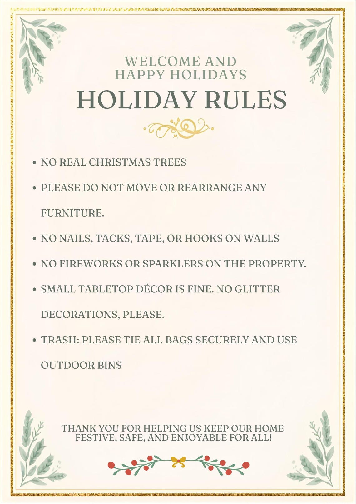 Editable Christmas House Rules Sign | Airbnb, VRBO Printable (digital ...