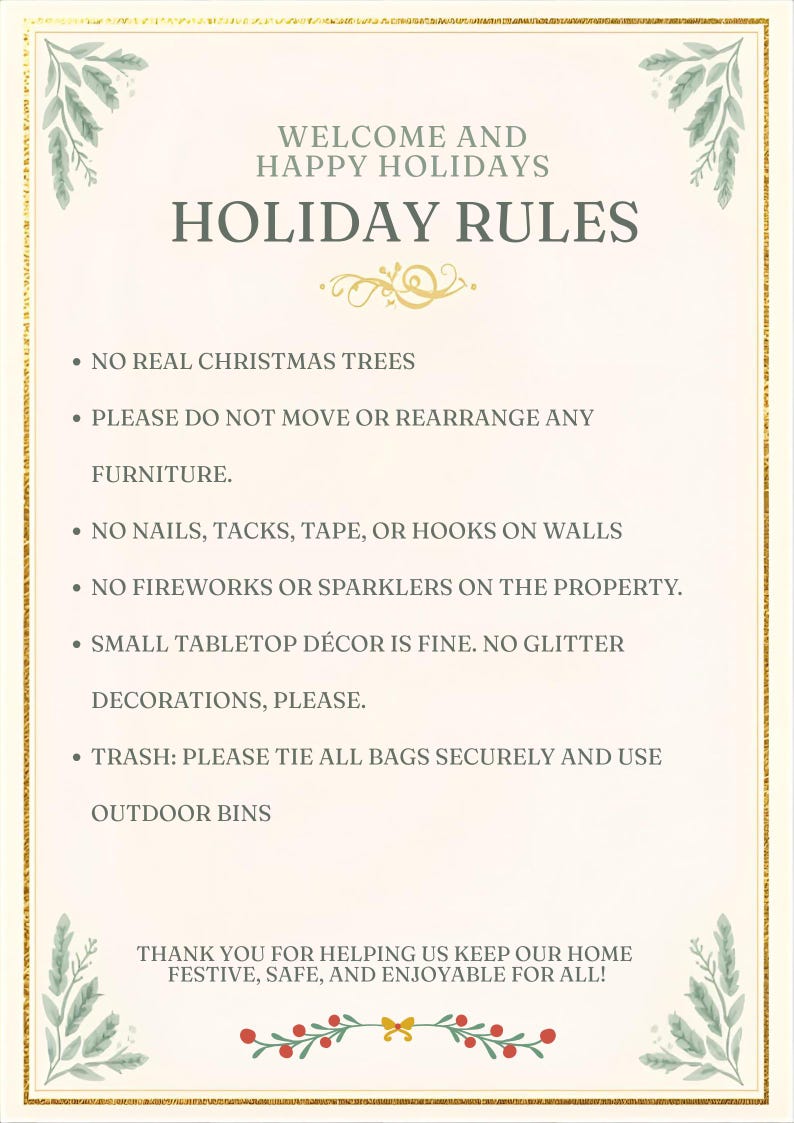 Editable Christmas House Rules Sign | Airbnb, VRBO Printable (digital ...