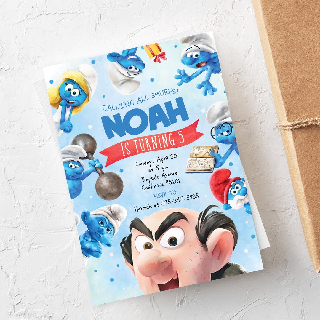 Editable Smurfs Birthday Invitation, Smurf Invite, Smurfs Movie ...