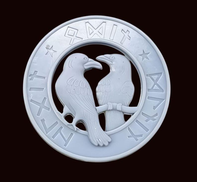 3D Hugin and Munin, Odin's Ravens in a Runic Circle, Viking, Middle ...