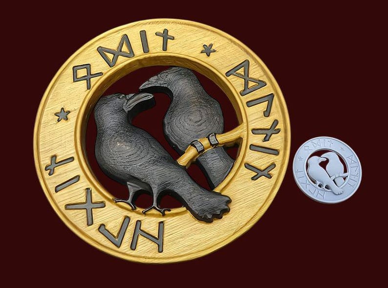 3D Hugin and Munin, Odin's Ravens in a Runic Circle, Viking, Middle ...
