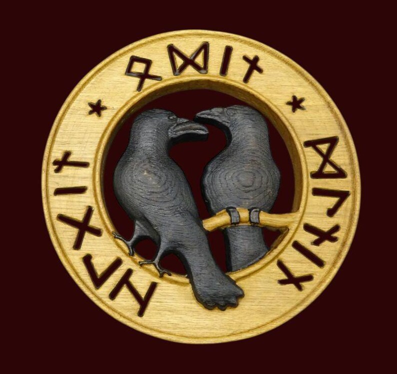 3D Hugin and Munin, Odin's Ravens in a Runic Circle, Viking, Middle ...