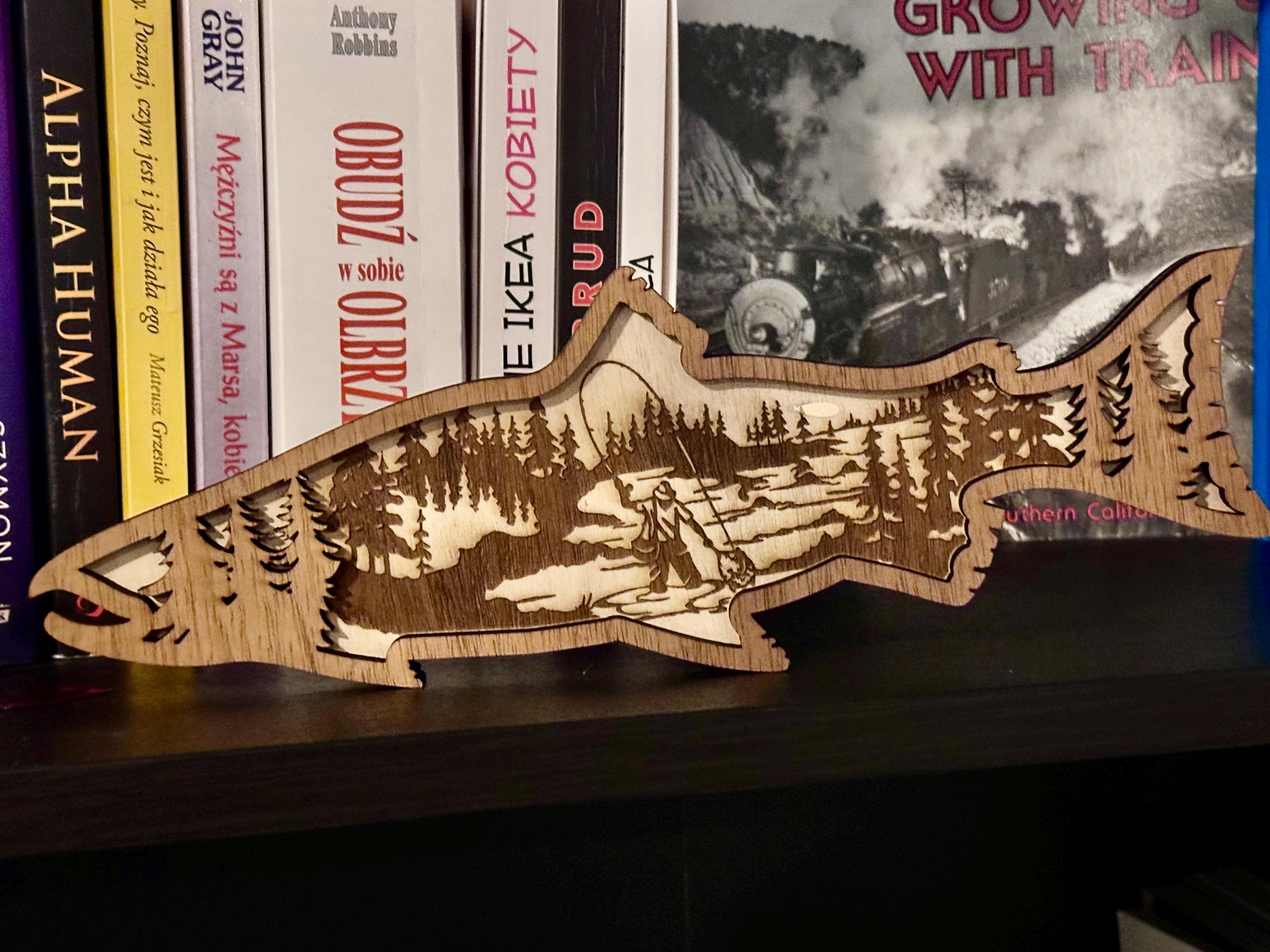 Layered Wooden Fish Wall Art, Laser Cut Fishing Scene, Cabin Decor - Etsy