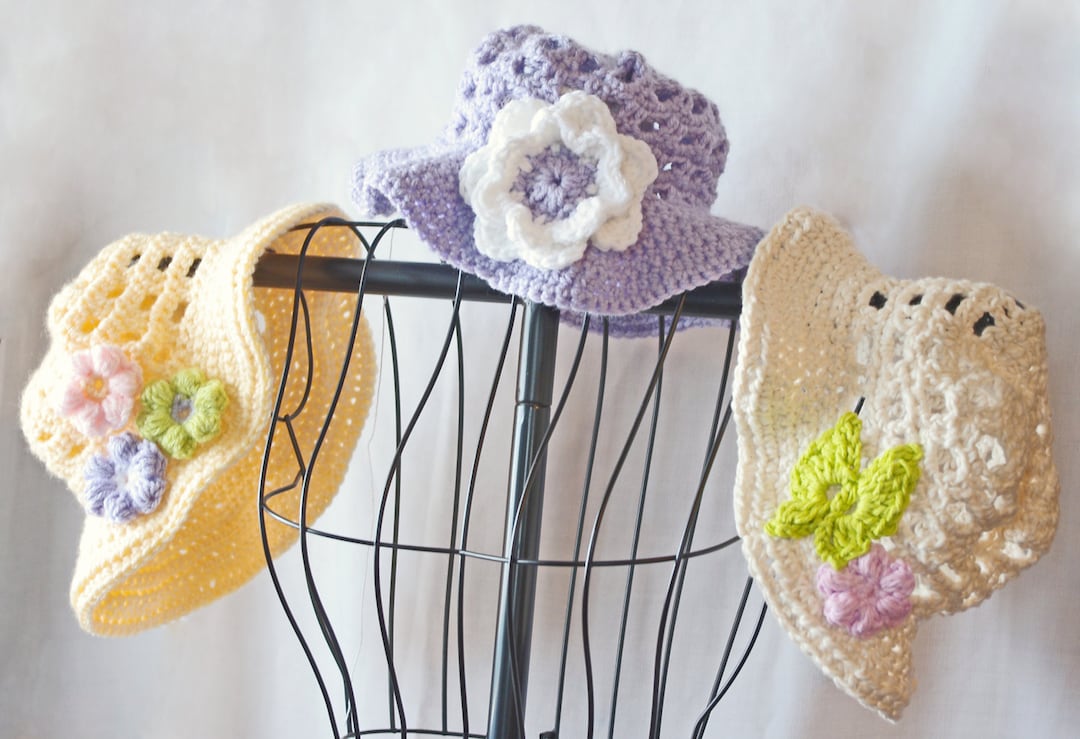 Crochet Baby Sunhat: Spring Easter Hat With Flowers - Etsy