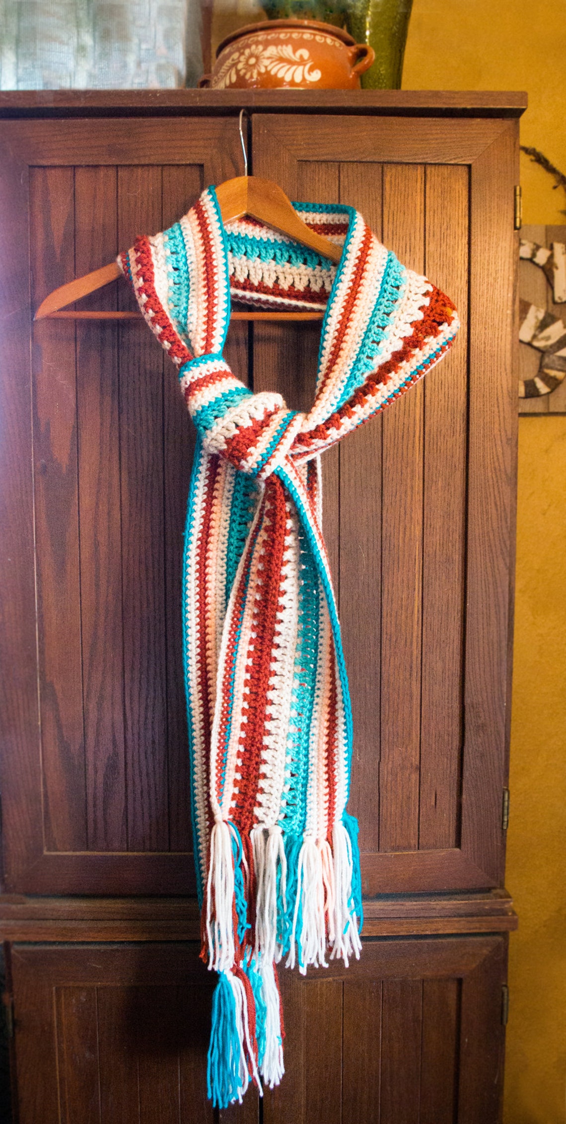 Handmade Crochet Scarf: Southwestern Colors, Striped Fringe Scarf - Etsy