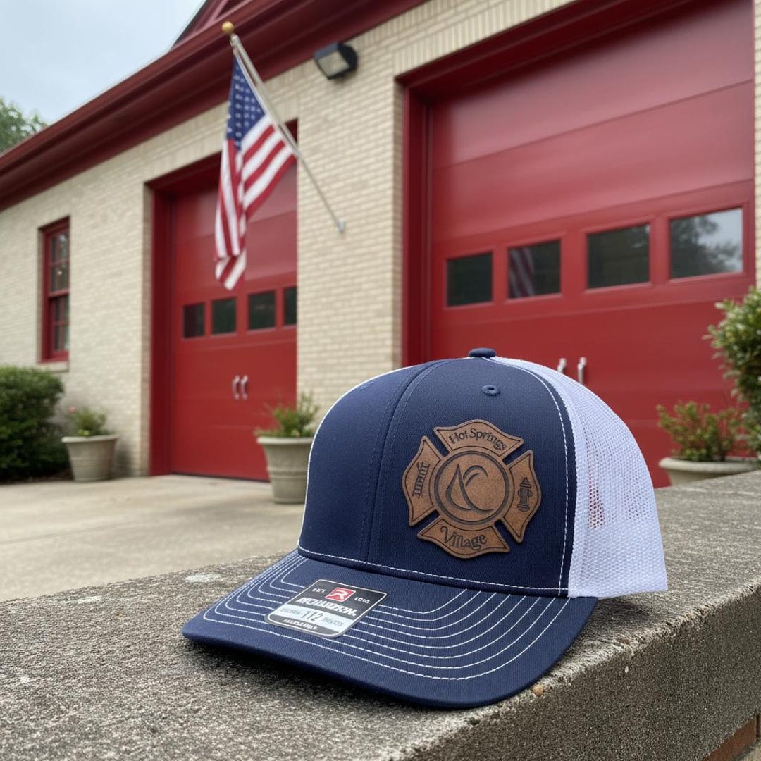 Custom Firefighter Hat • Leather Patch Fire Dept Logo • Richardson 112 ...