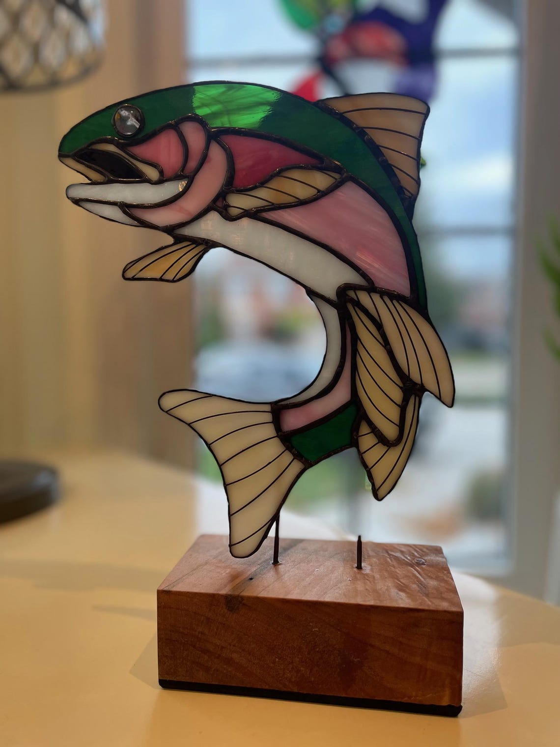 Stained Glass Rainbow Trout Mounted on Maple Block - Etsy