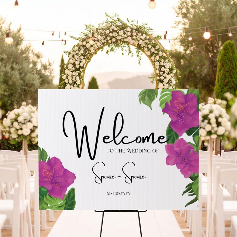 Wedding Welcome Sign Template: Tropical Wild Petunias in Fuchsia (canva ...
