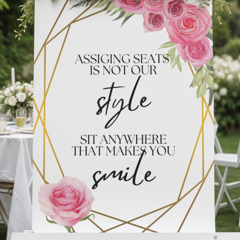Floral Ceremony Seating Sign Template, Pink Roses (canva, Instant ...