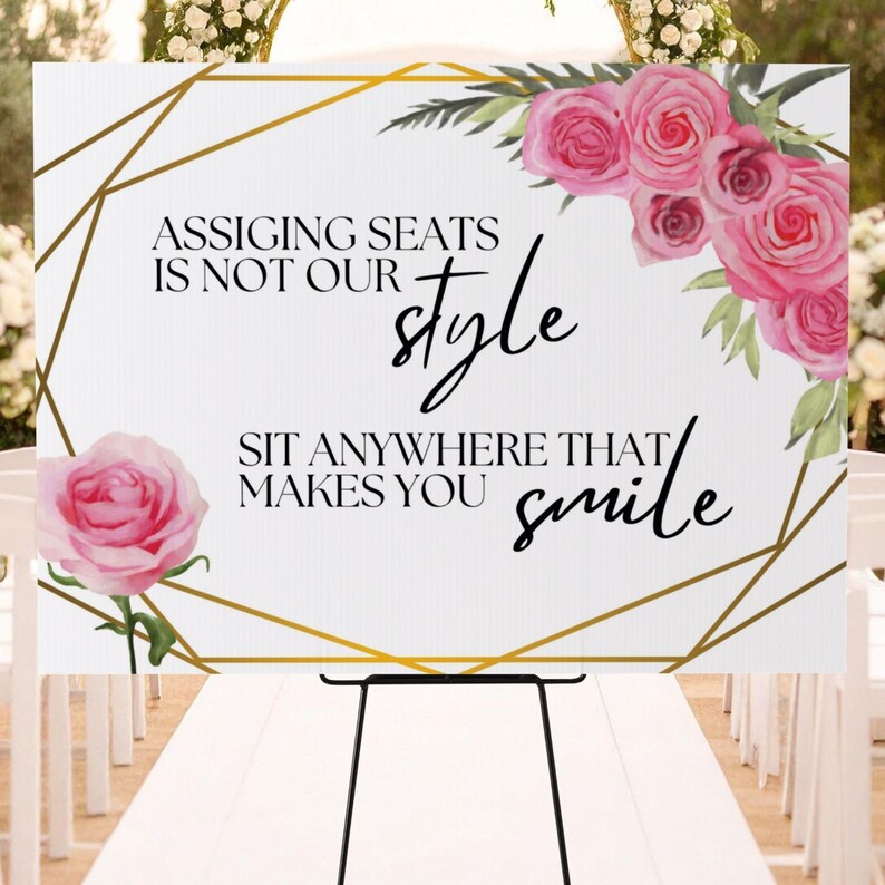 Floral Ceremony Seating Sign Template, Pink Roses (canva, Instant ...