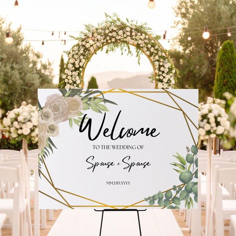 Wedding Welcome Sign Templates: Eucalyptus and Ivory Roses (canva ...