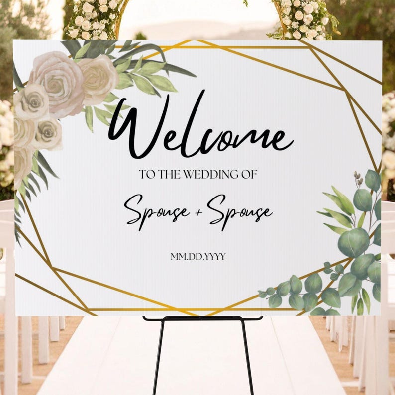 Wedding Welcome Sign Templates: Eucalyptus and Ivory Roses (canva ...