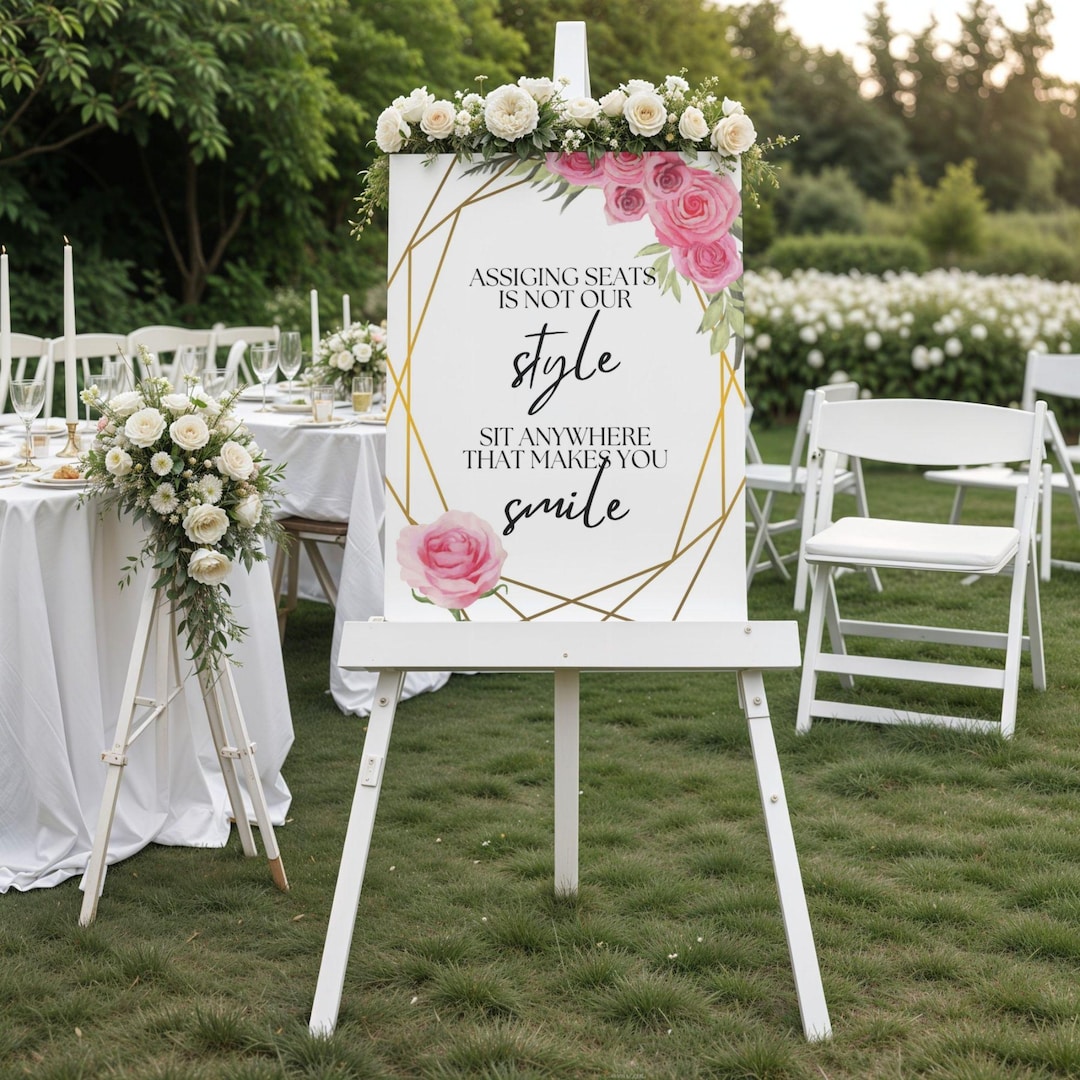 Floral Ceremony Seating Sign Template, Pink Roses (canva, Instant ...