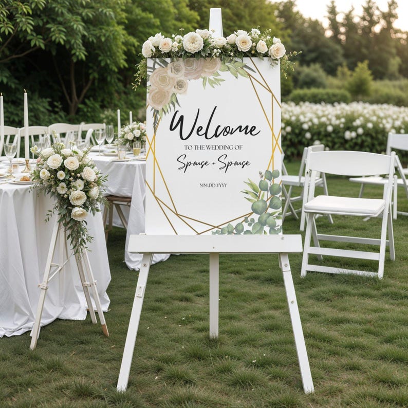 Wedding Welcome Sign Templates: Eucalyptus and Ivory Roses (canva ...