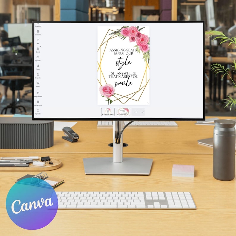 Floral Ceremony Seating Sign Template, Pink Roses (canva, Instant ...