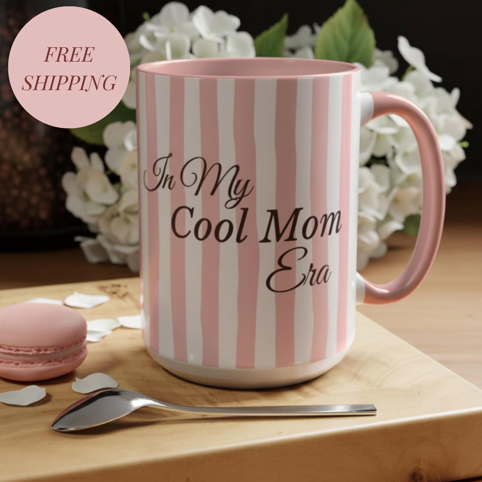 Cool Mom Mug Mom Gift Ceramic Cup Morning Coffee Pink Stripe Modern ...