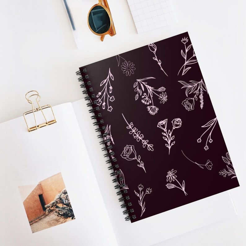 Maroon Floral Journal Writing Diary Botanical Design Flower Sketchbook ...