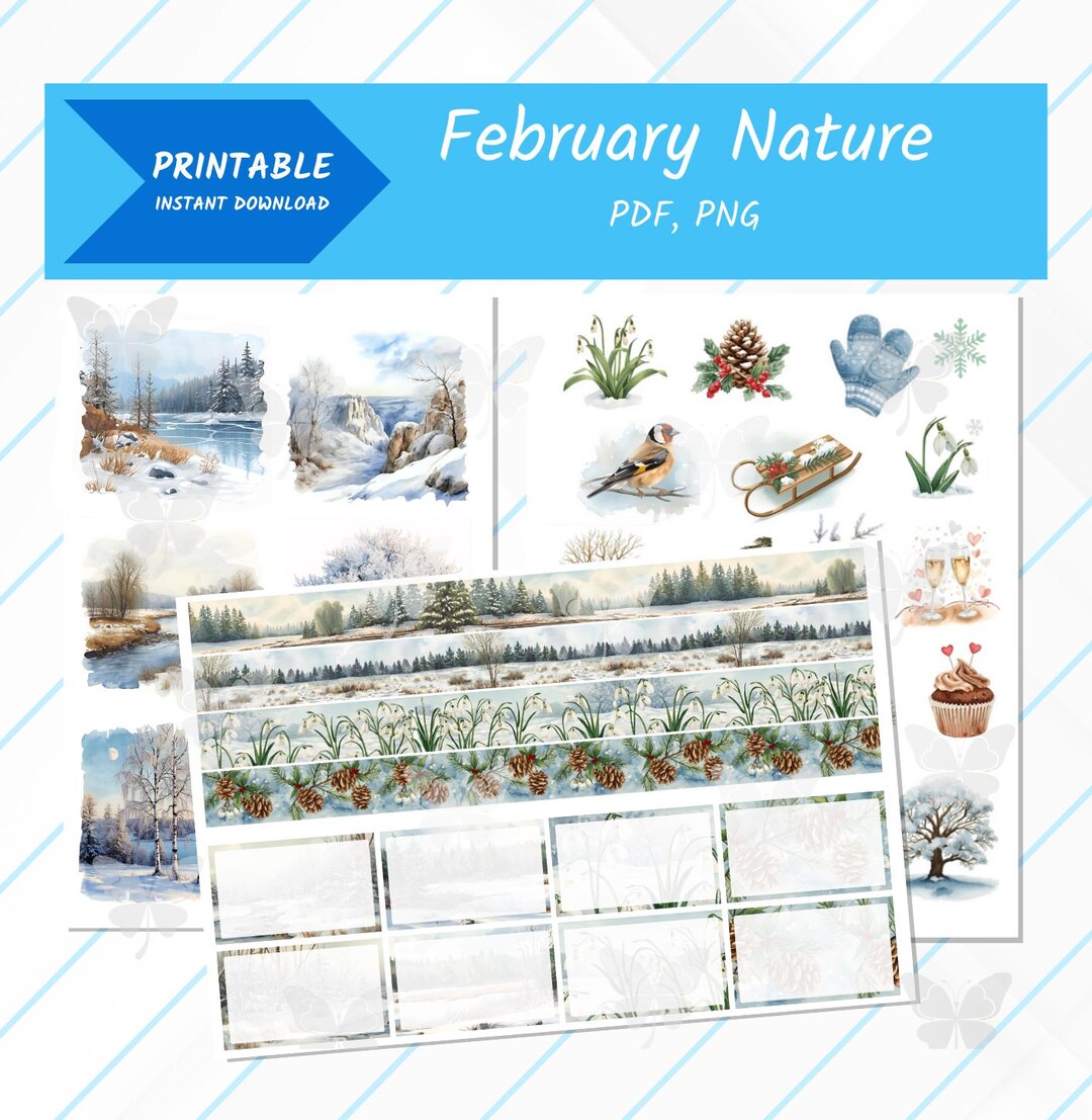 February Nature Planner Stickers, Winter Scrapbook, Bujo or Diary Kit ...
