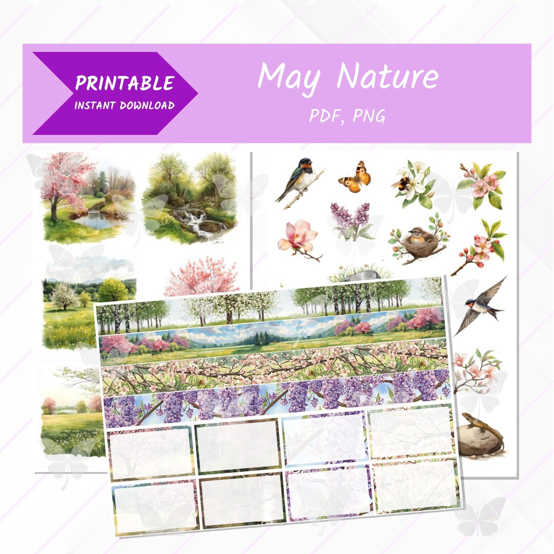 May Nature Printable Stickers, Spring Planner Decoration (PDF, PNG) - Etsy