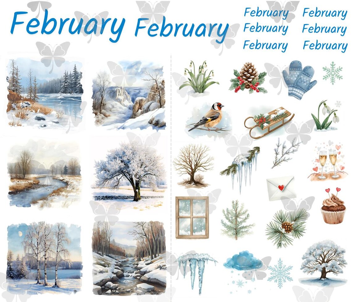 February Nature Planner Stickers, Winter Scrapbook, Bujo or Diary Kit ...