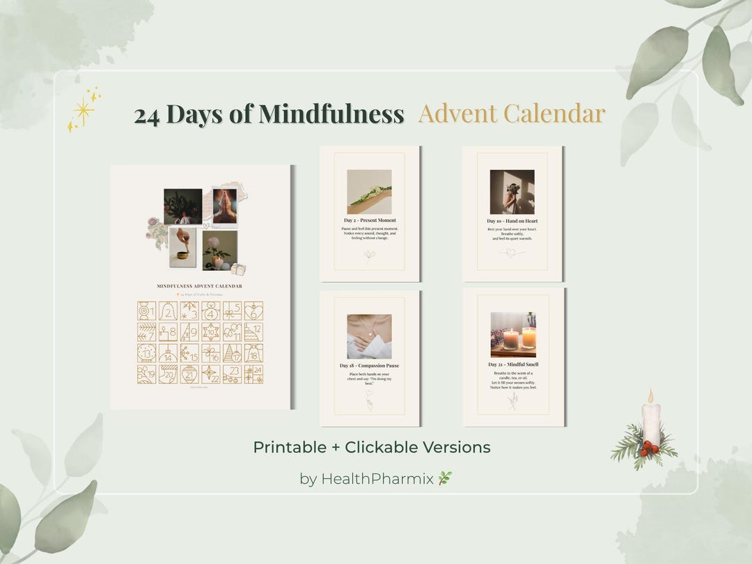 Mindfulness Advent Calendar Printable Digital Calm Self Care Journal ...