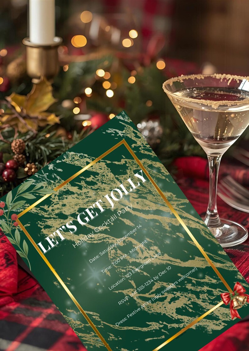 Editable Christmas Party Invitation | Gold Foil Holiday Cocktail Invite ...
