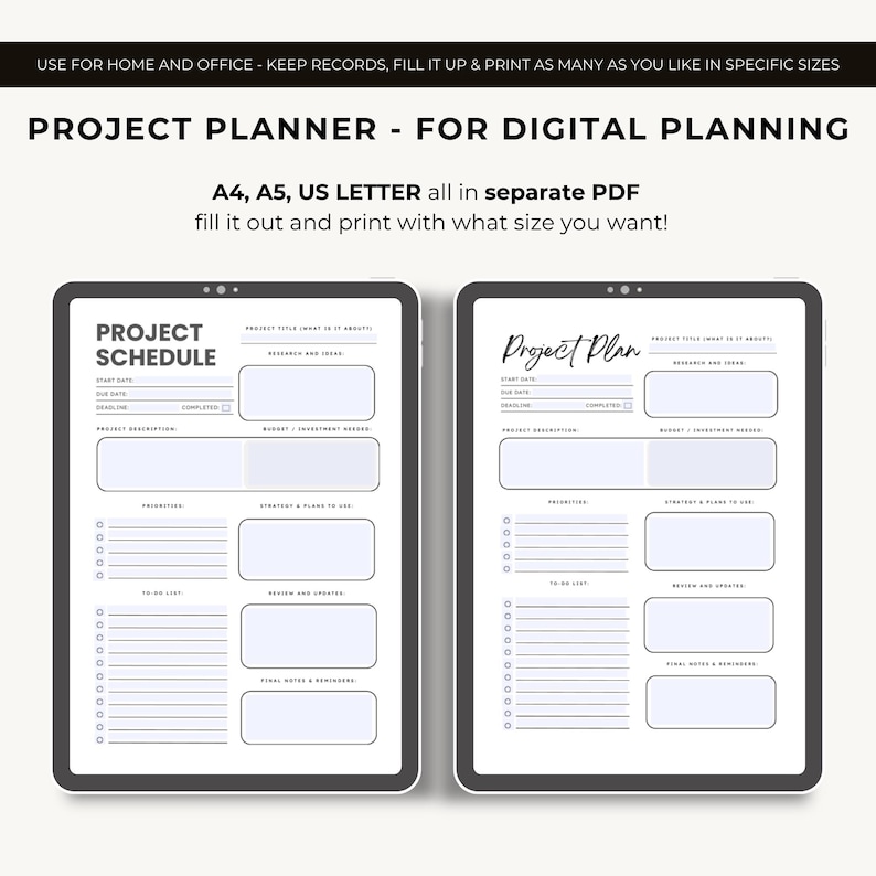 Project Planner Printable PDF, Fillable Project Planning Template ...