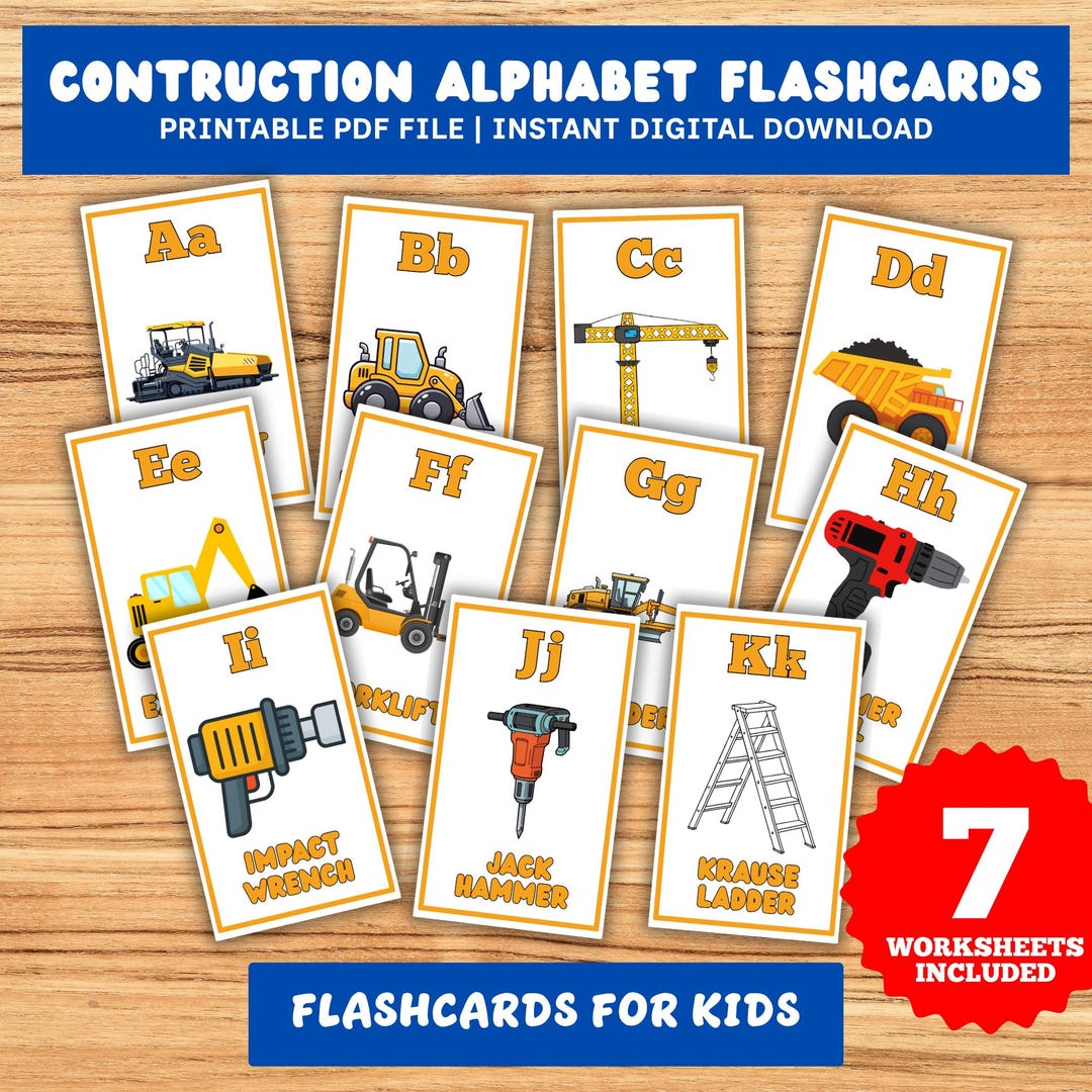 Construction Alphabet Flashcards, Vehicles A-Z Learning Activity (PDF ...