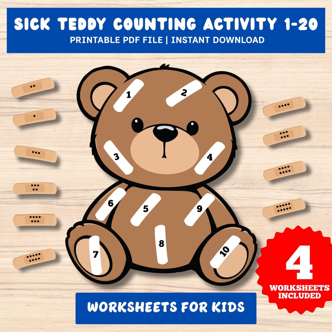 Sick Teddy Counting Activity, Preschool Math, Number Recognition 1 - 20 ...