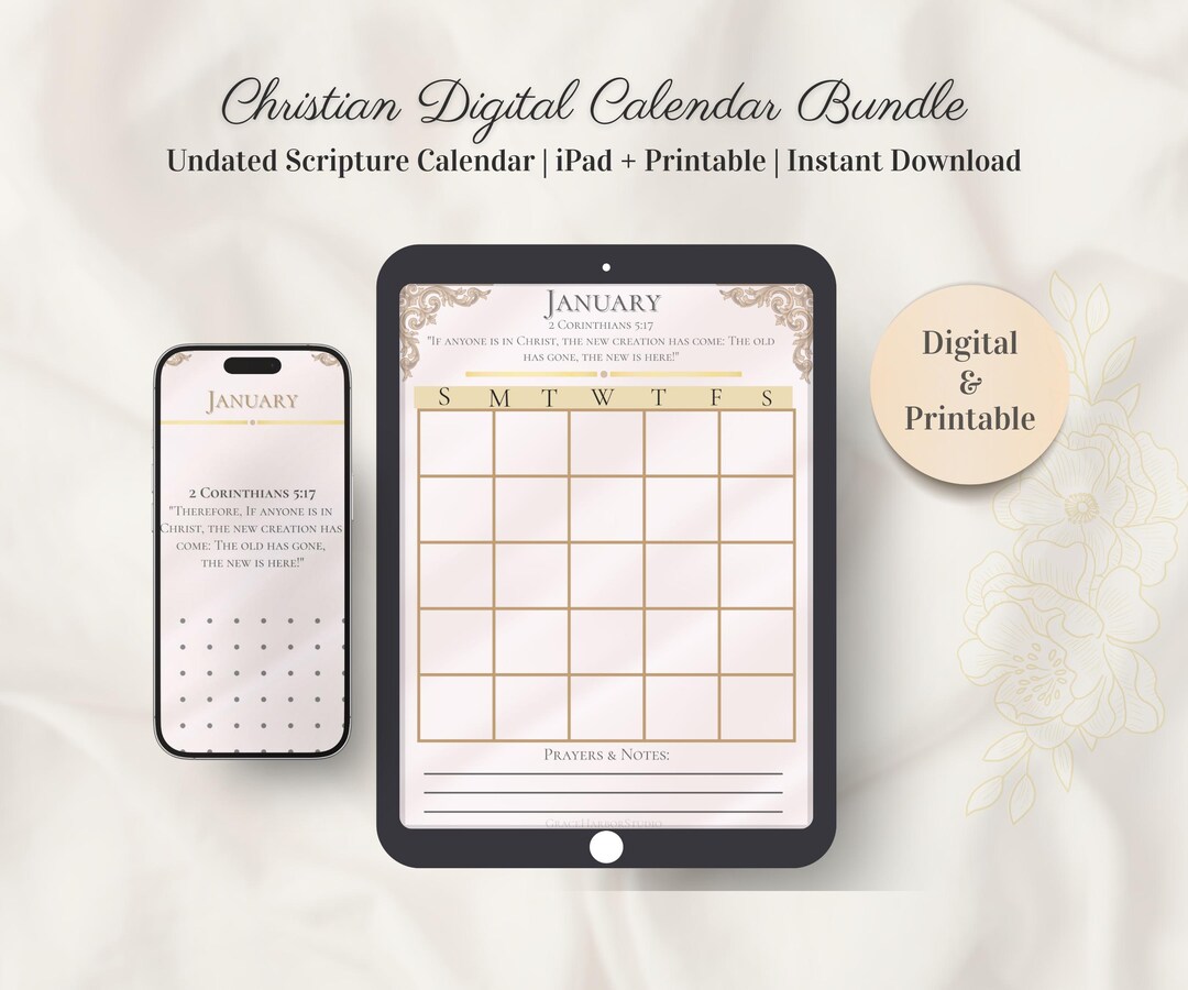Christian Digital Calendar Bundle, Perpetual, Downloadable, Monthly ...